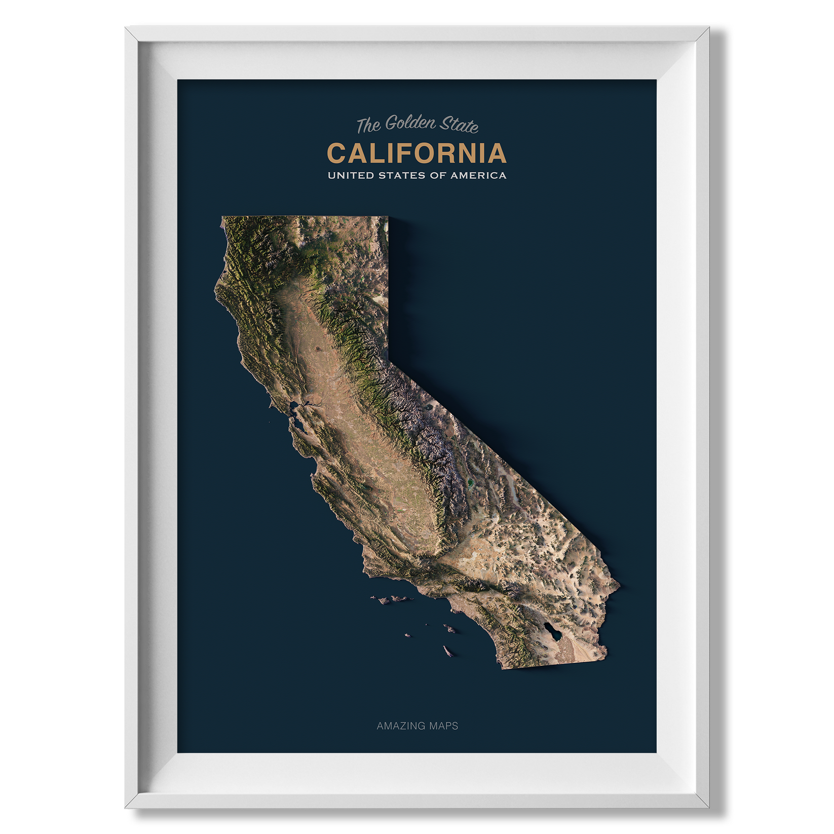 California Realistic Relief Map Dark – Amazing Maps