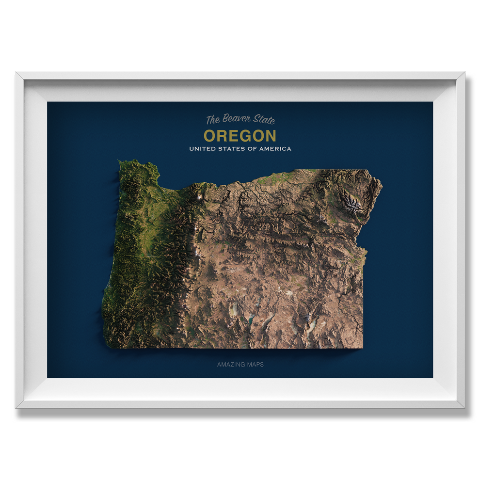 Oregon Realistic Relief Map Dark – Amazing Maps