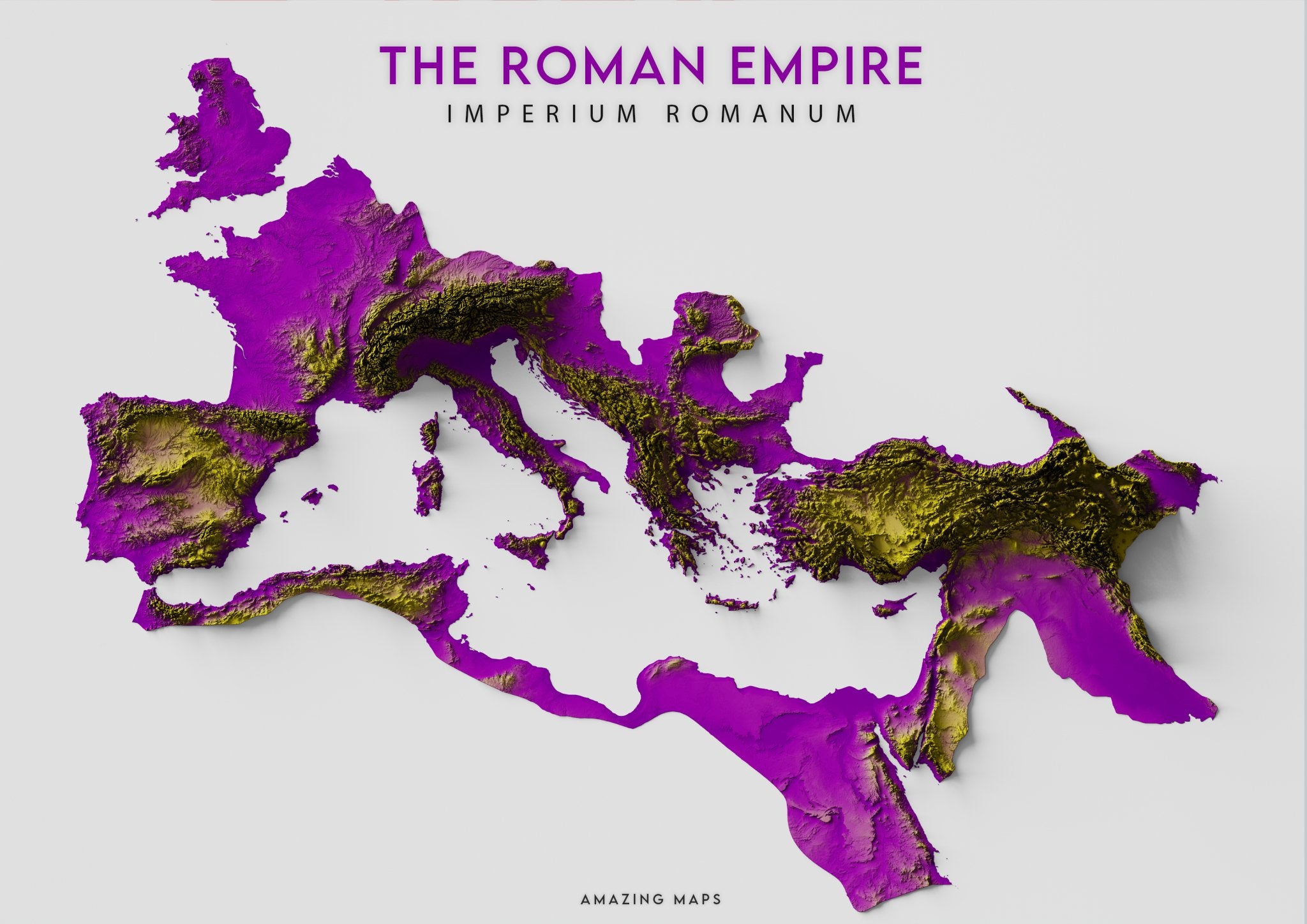 Roman Empire Clean Relief map – Amazing Maps