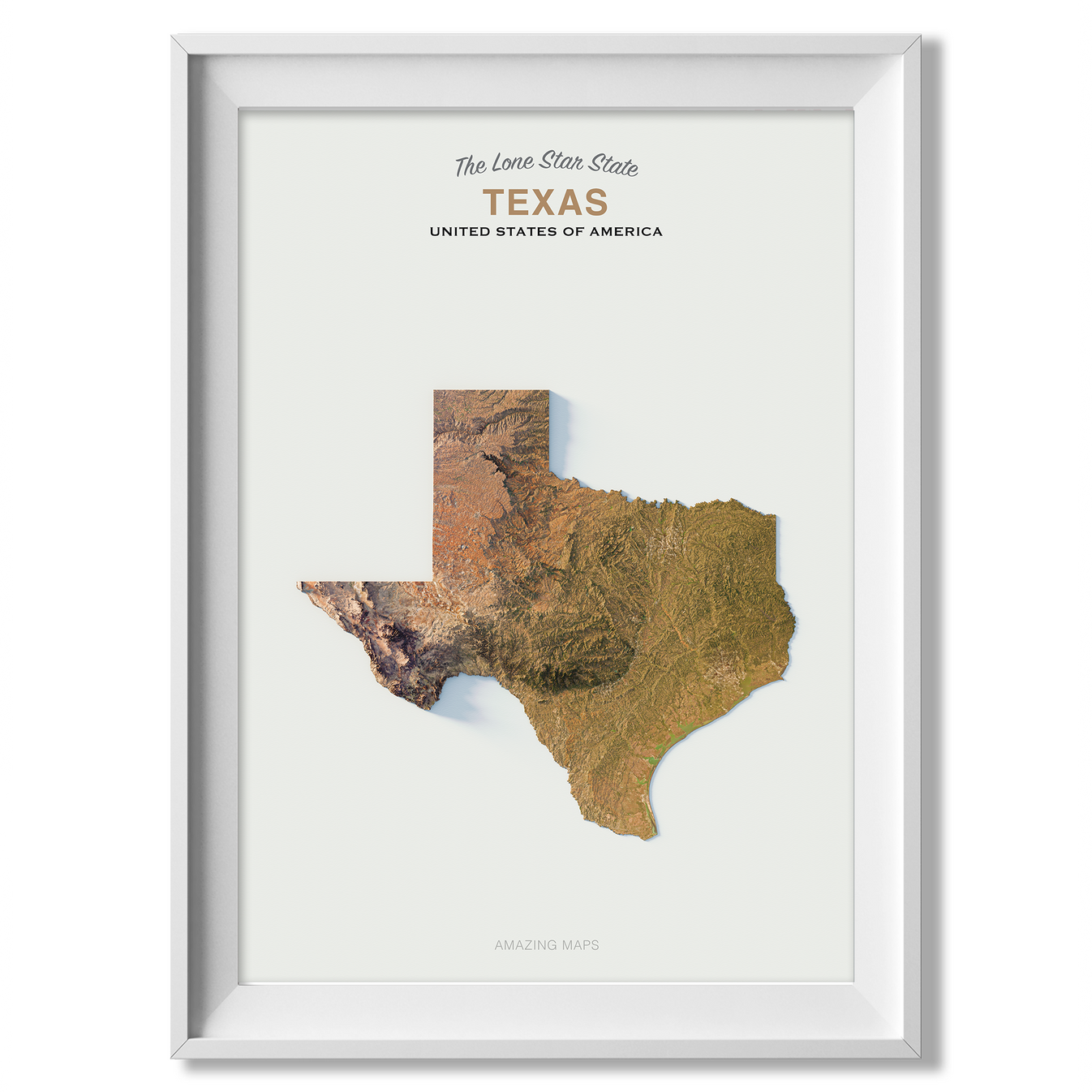 Texas Realistic Relief Map Light – Amazing Maps